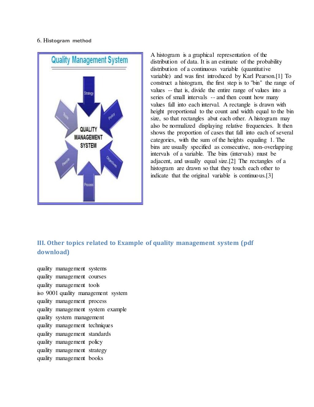 Example of quality management system