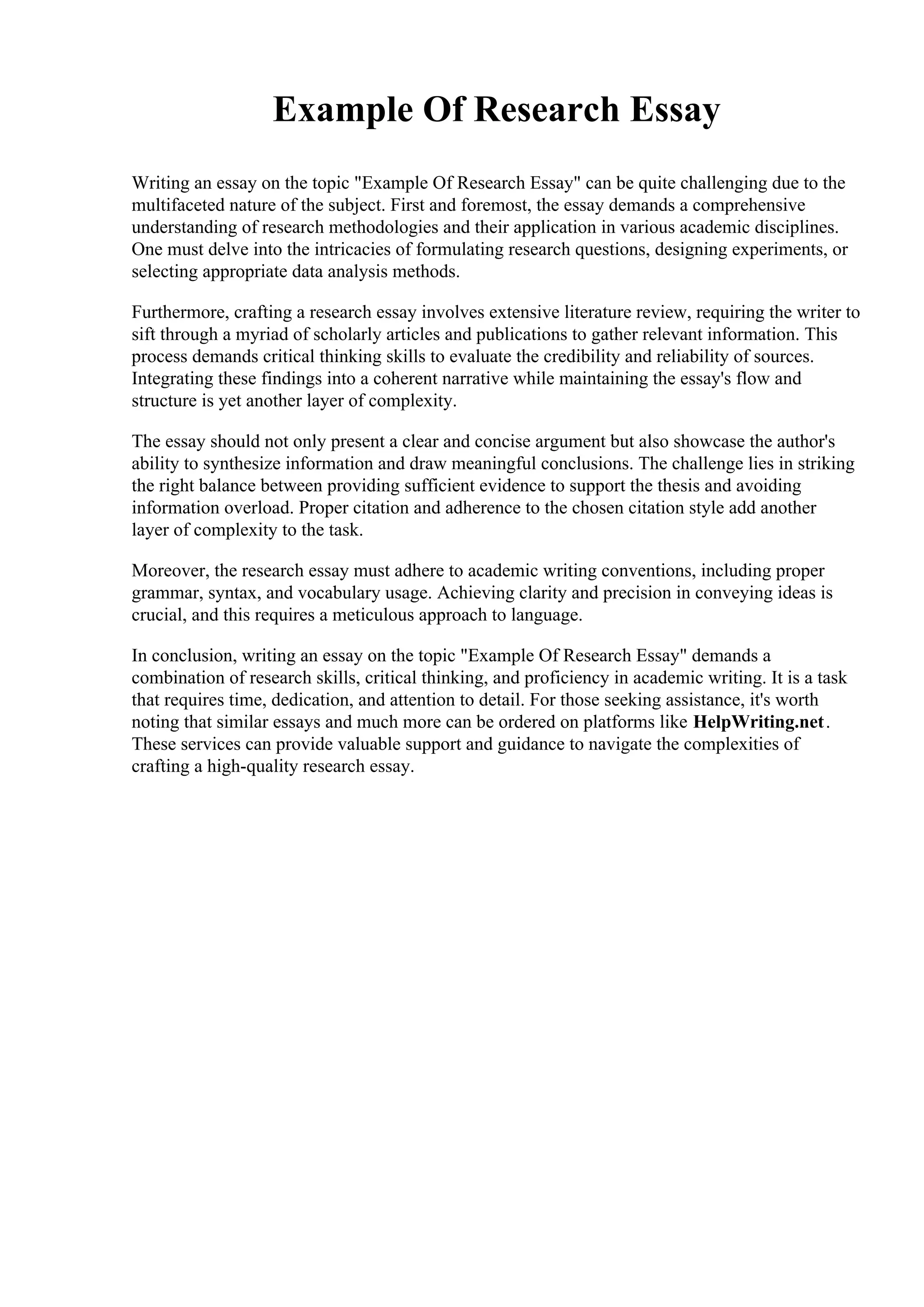 Example Of Research Essay. Weber State University | PDF