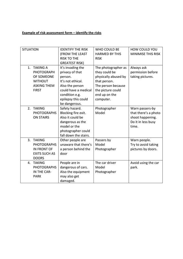 Example of risk assessment form | PDF