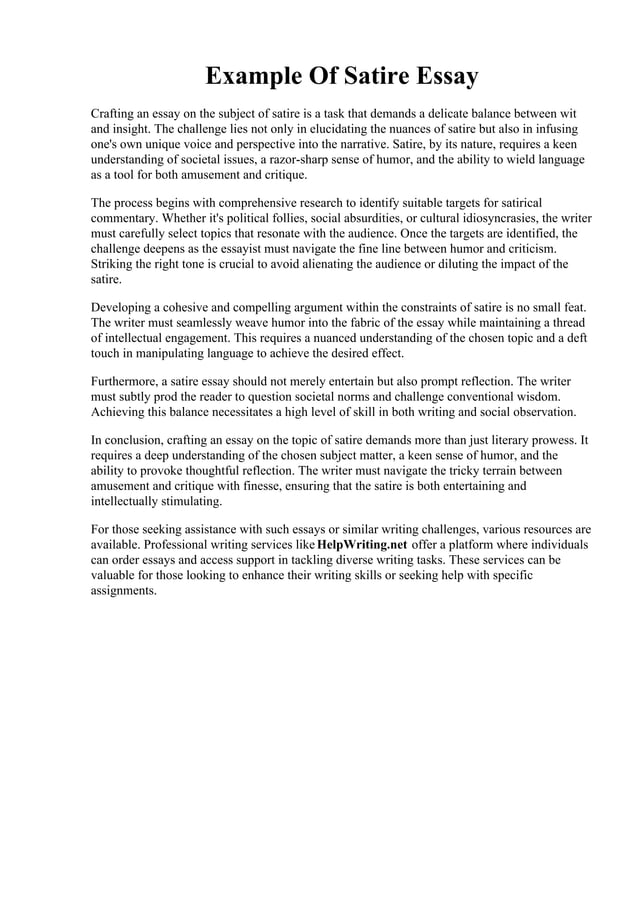 Example Of Satire Essay | PDF