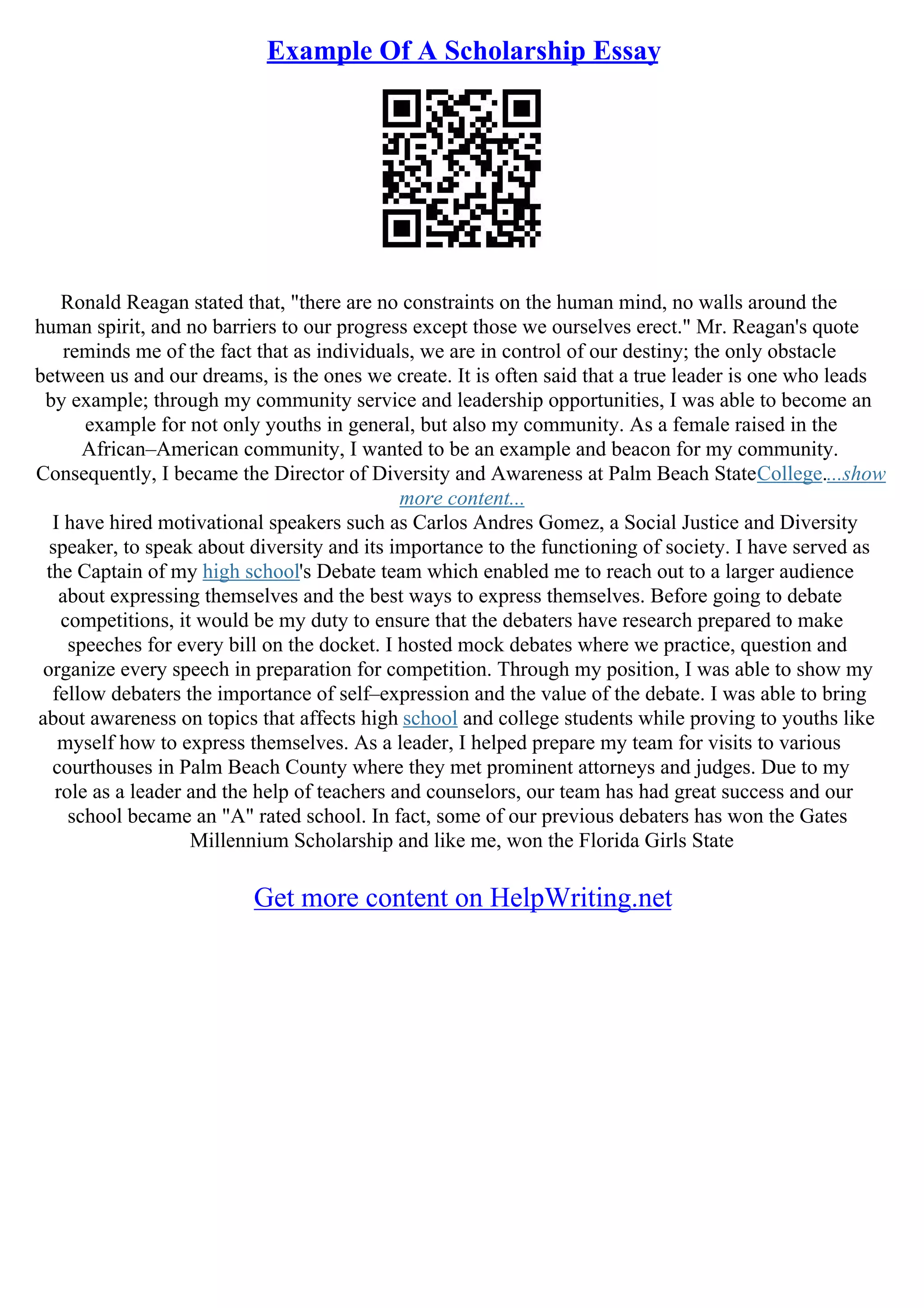 Example Of Scholarship Essay | PDF | Student Financial Aid | Financial ...