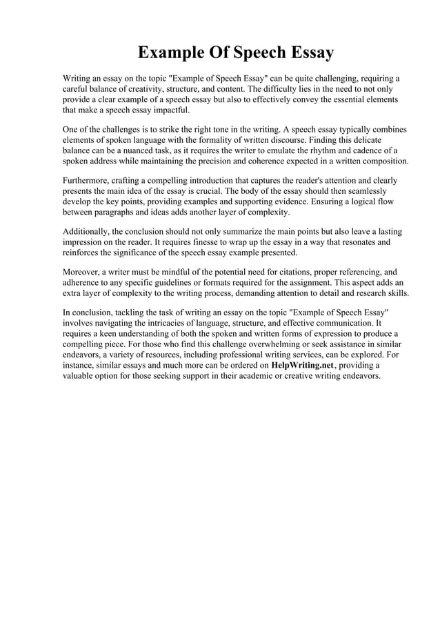 Example Of Speech Essay. Example of Speech Essay - LewisabbCasey | PDF