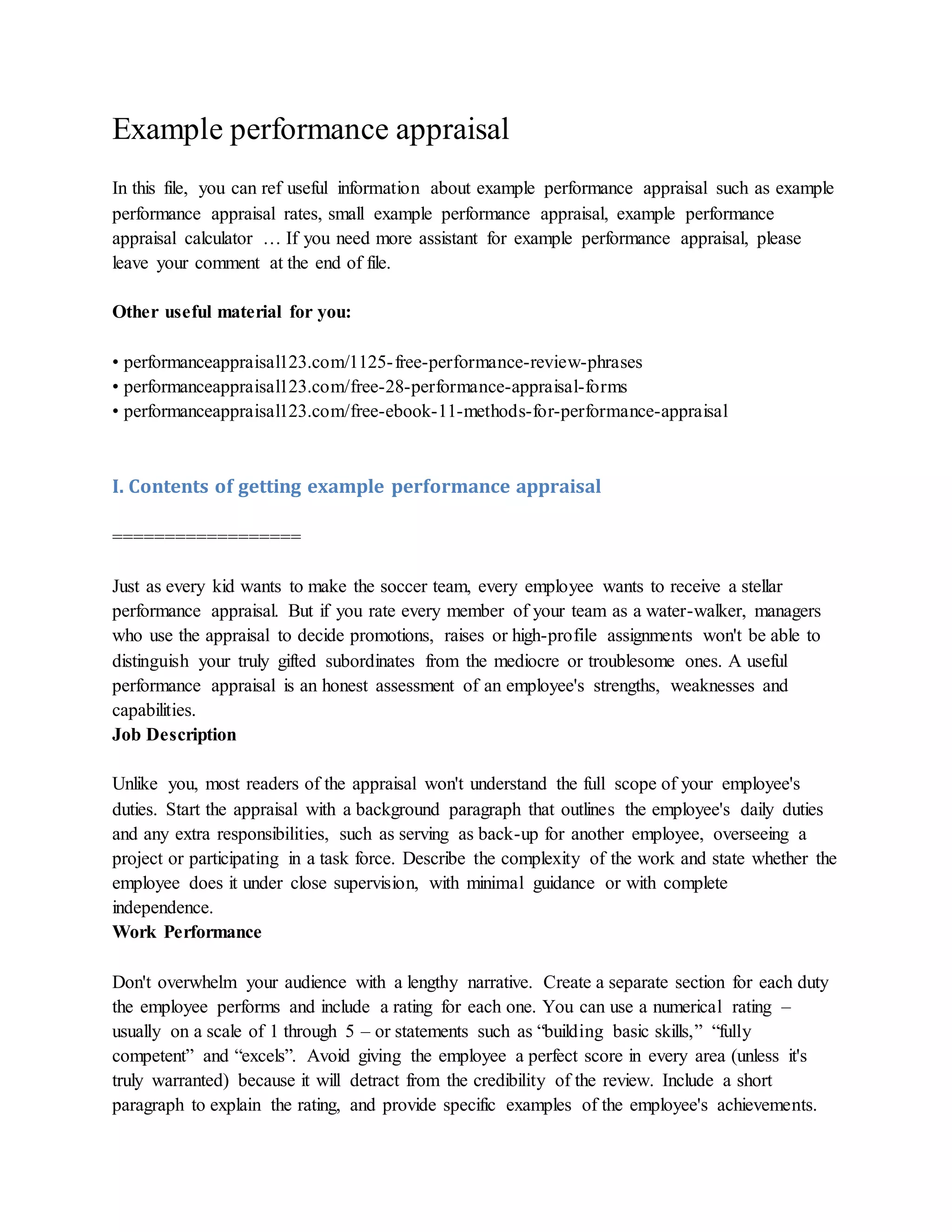 Example performance appraisal | DOCX