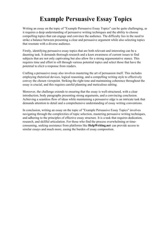 Example Persuasive Essay Topics. Persuasive Essay | PDF