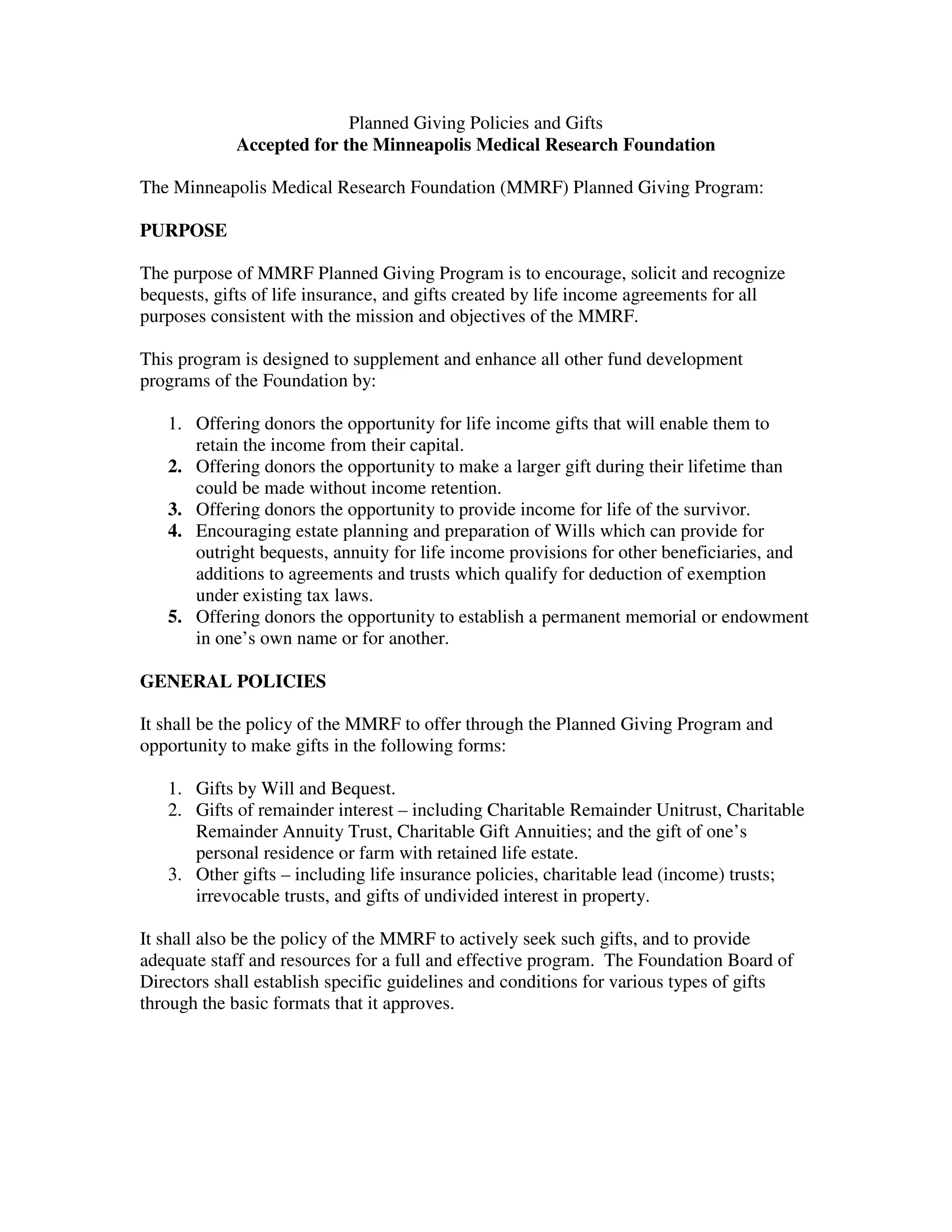 Example planned giving policy | PDF | Life Insurance | Insurance