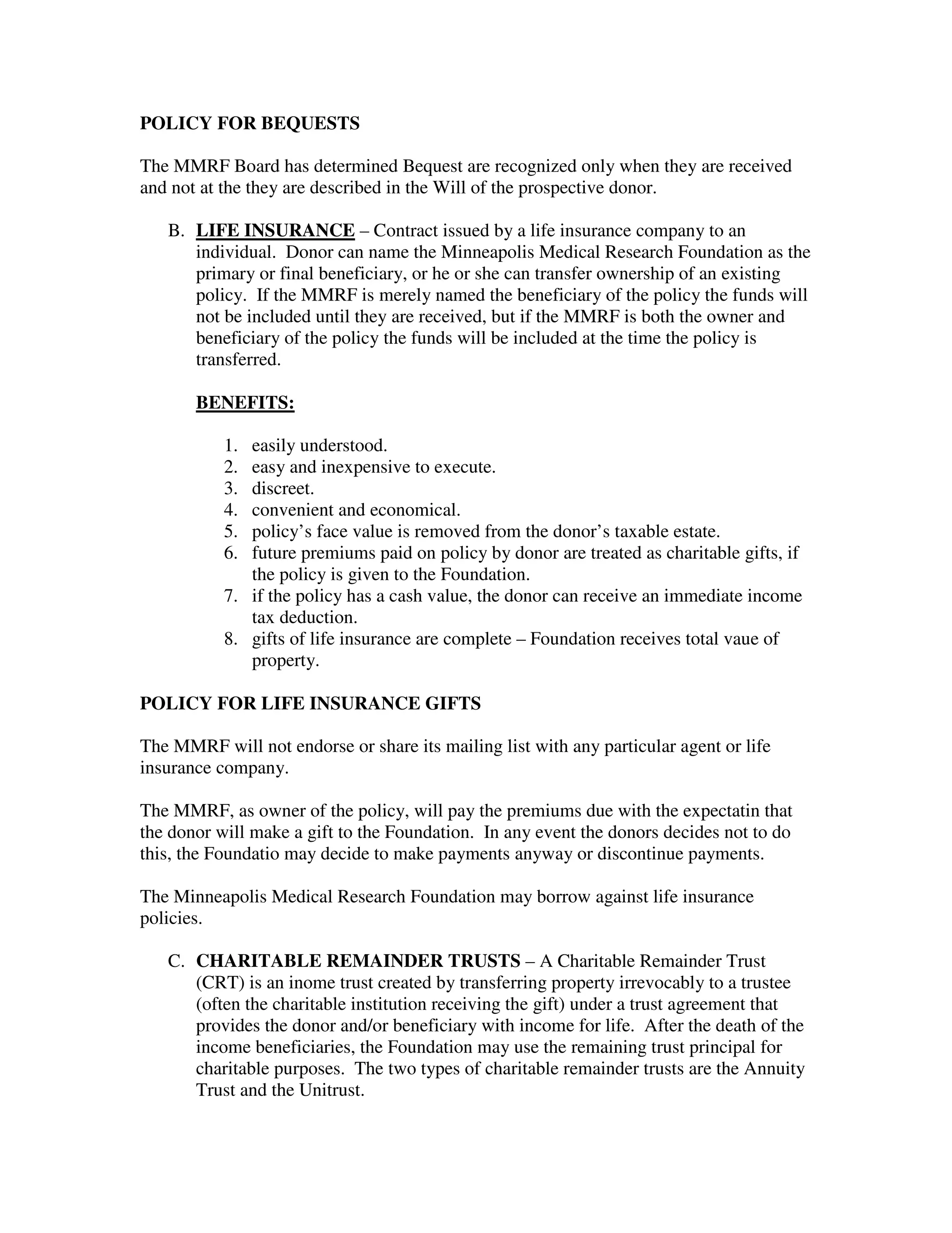 Example planned giving policy | PDF | Life Insurance | Insurance