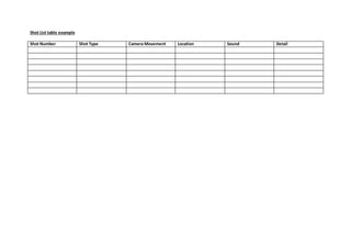 Example production schedule and shot list | DOCX