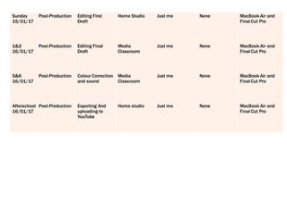 Example production schedule and shot list | DOCX