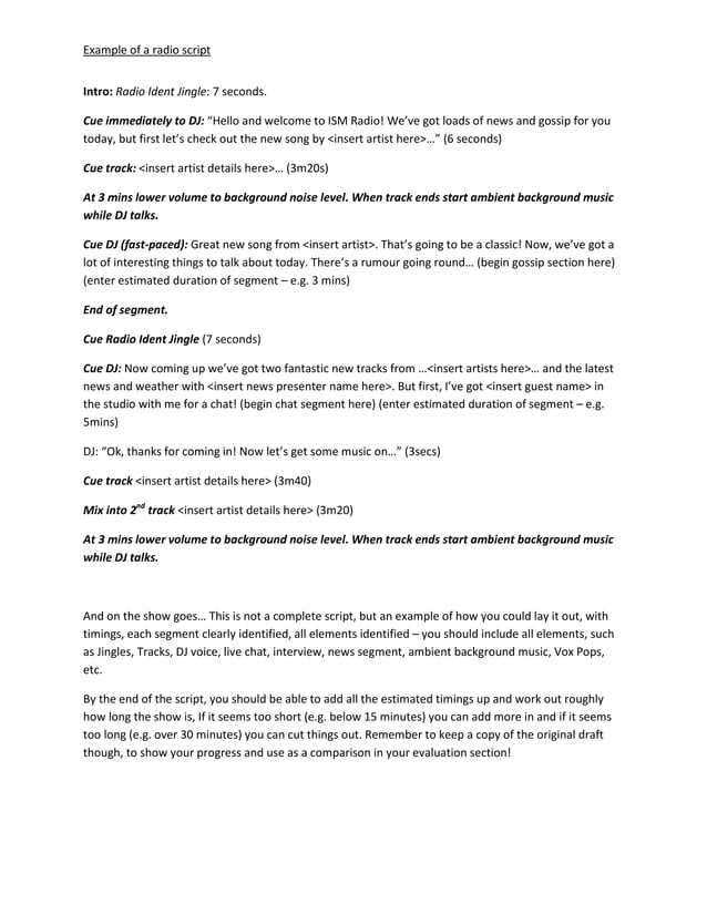 Example radio script | PDF | Music | Entertainment
