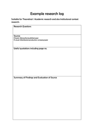 Example research log | DOC