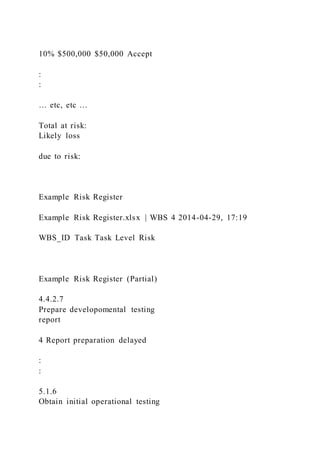 Example Risk RegisterExample Risk Register.xlsx WBS 1 20 | PDF