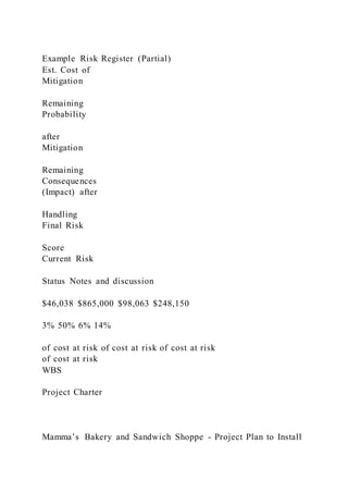 Example Risk RegisterExample Risk Register.xlsx WBS 1 20 | PDF