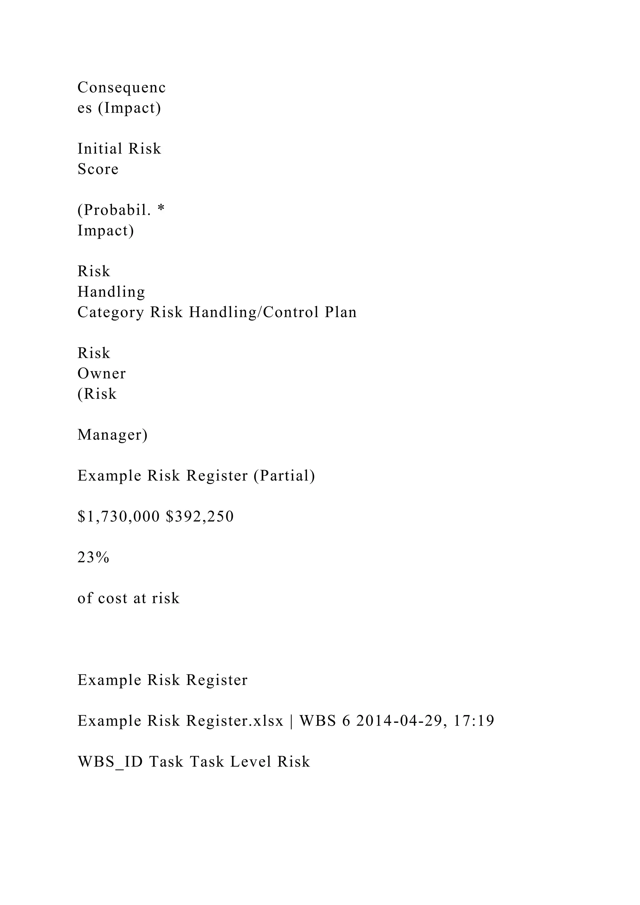 Example Risk RegisterExample Risk Register.xlsx WBS 1 20.docx