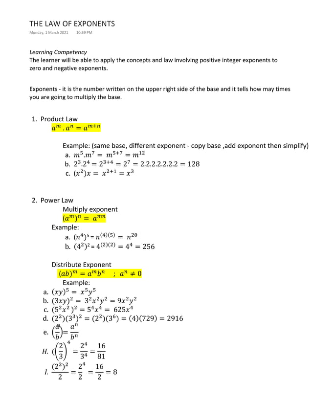 Laws of exponent | PDF