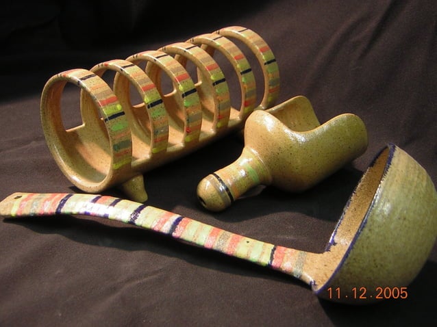 Examples of domestic ceramics and pottery, including sculptures made by ...