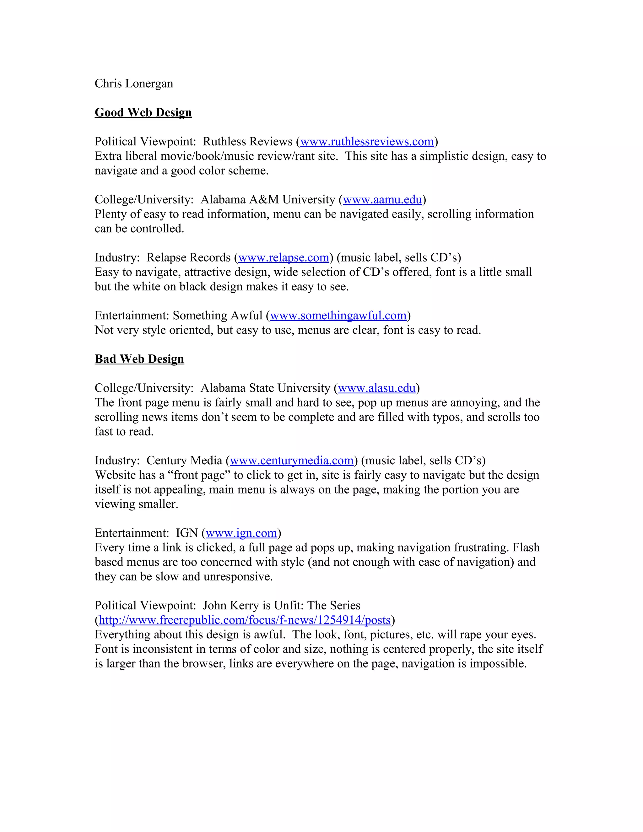 Examples of Good and Bad Web Design | DOC | Web Design and HTML | Internet