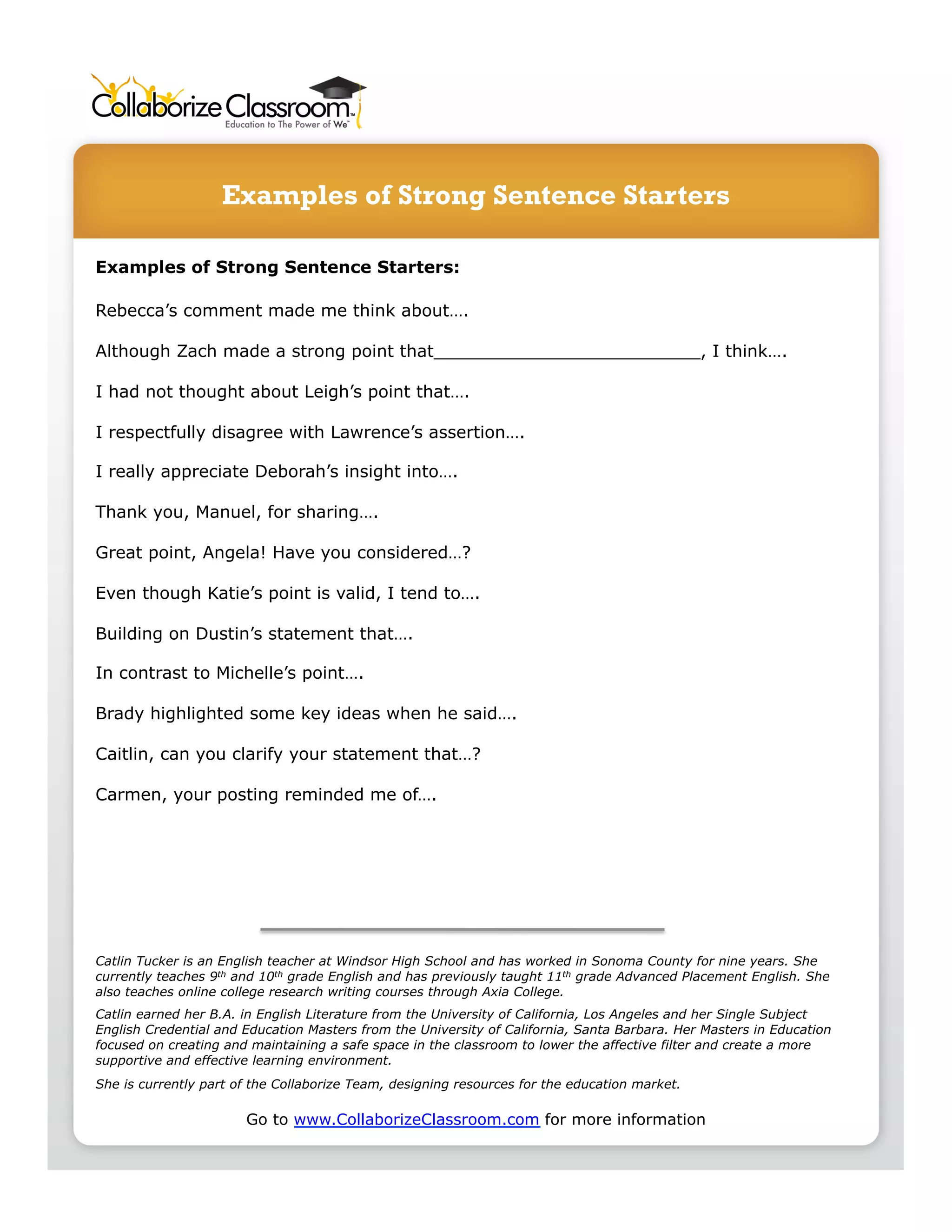 Examples of-strong-sentence-starters | PDF