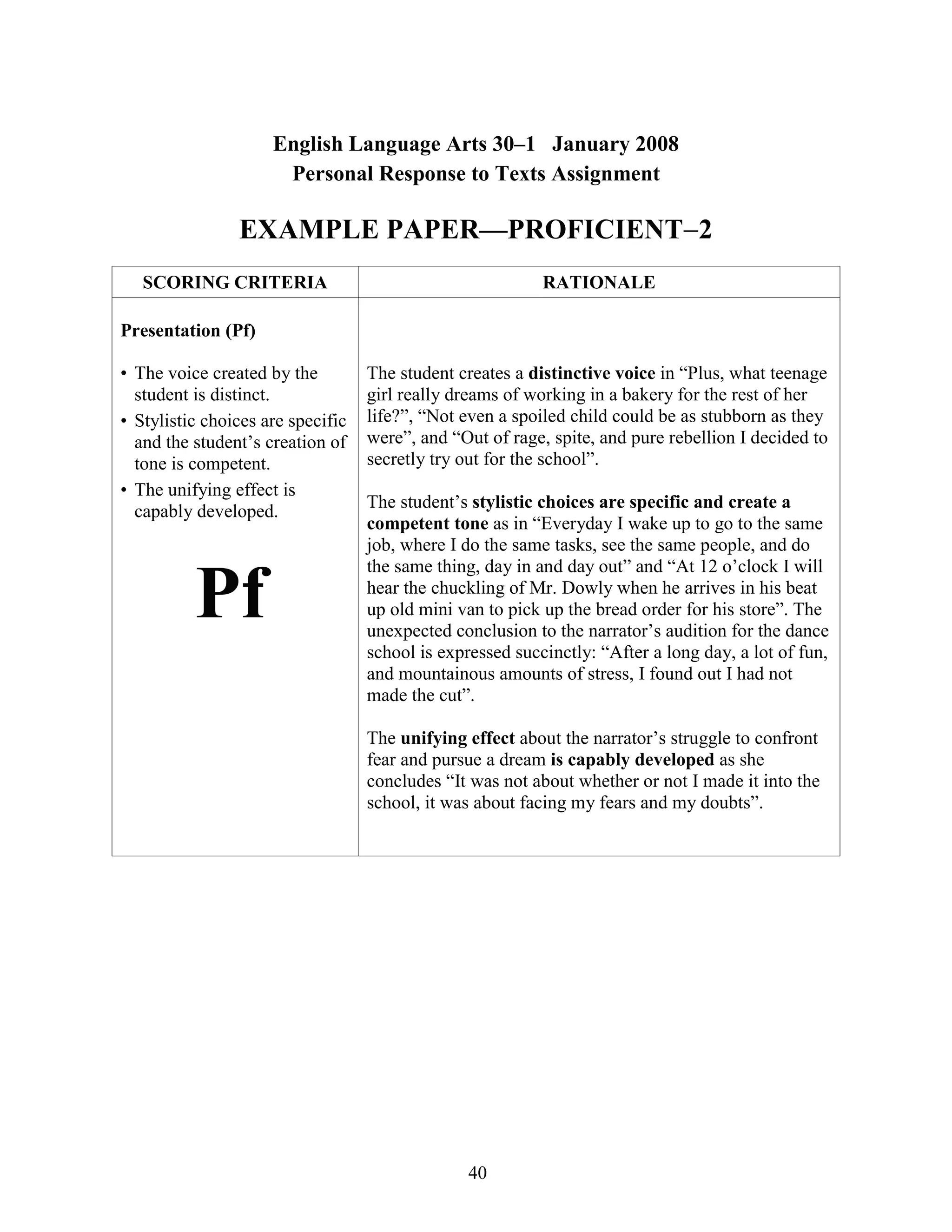 Examples Student Writing January 2008 | PDF
