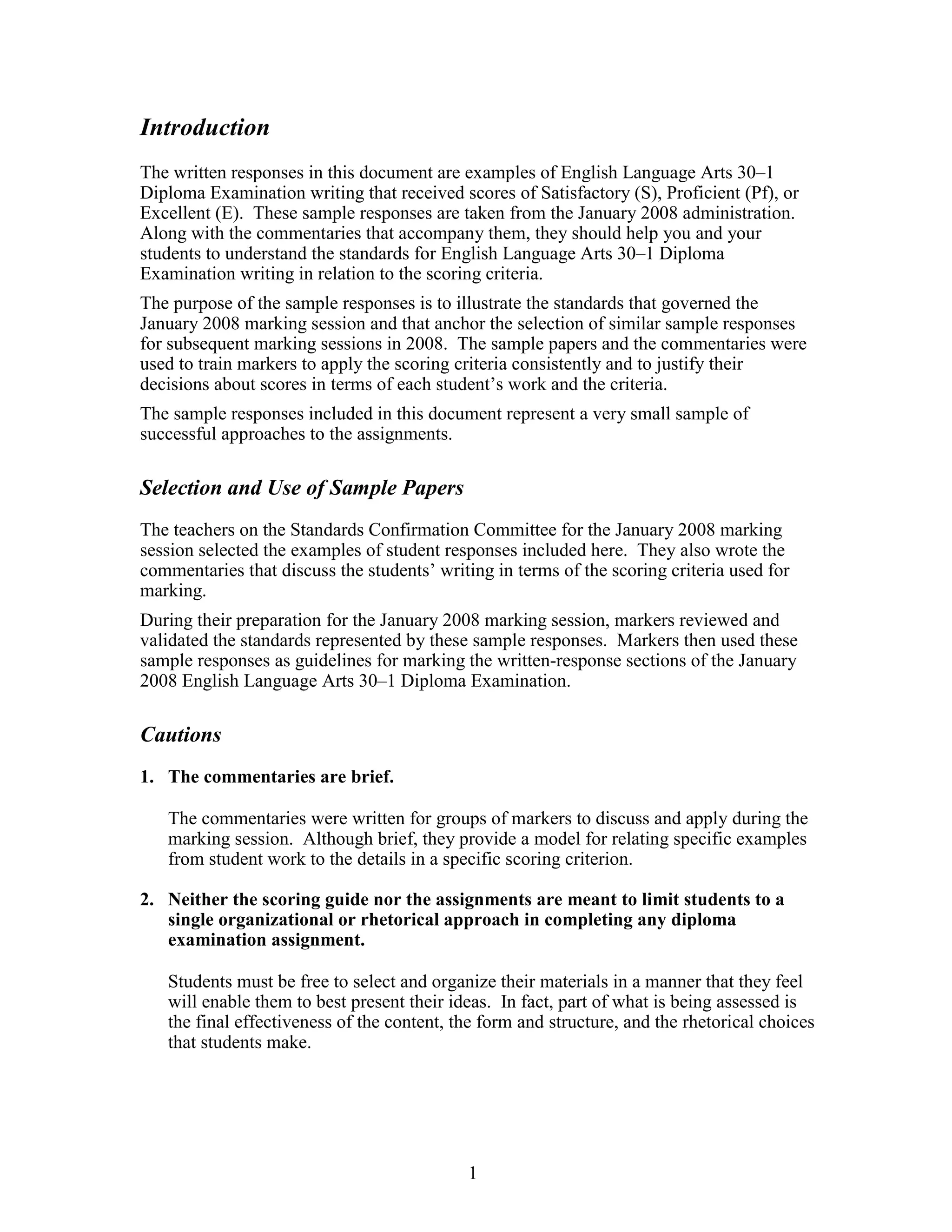 Examples Student Writing January 2008 | PDF
