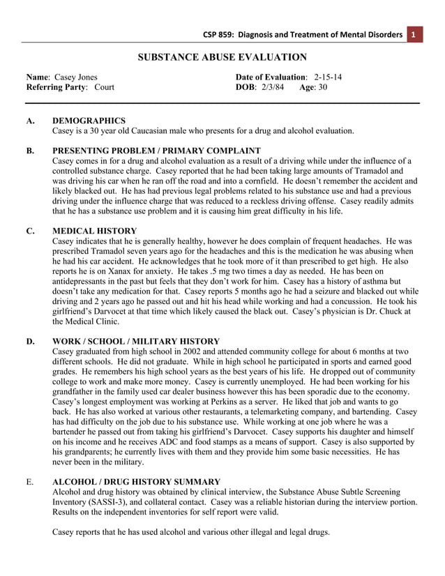 Example SA Assessment Diagnosis | PDF | Illegal Drugs, Tobacco ...