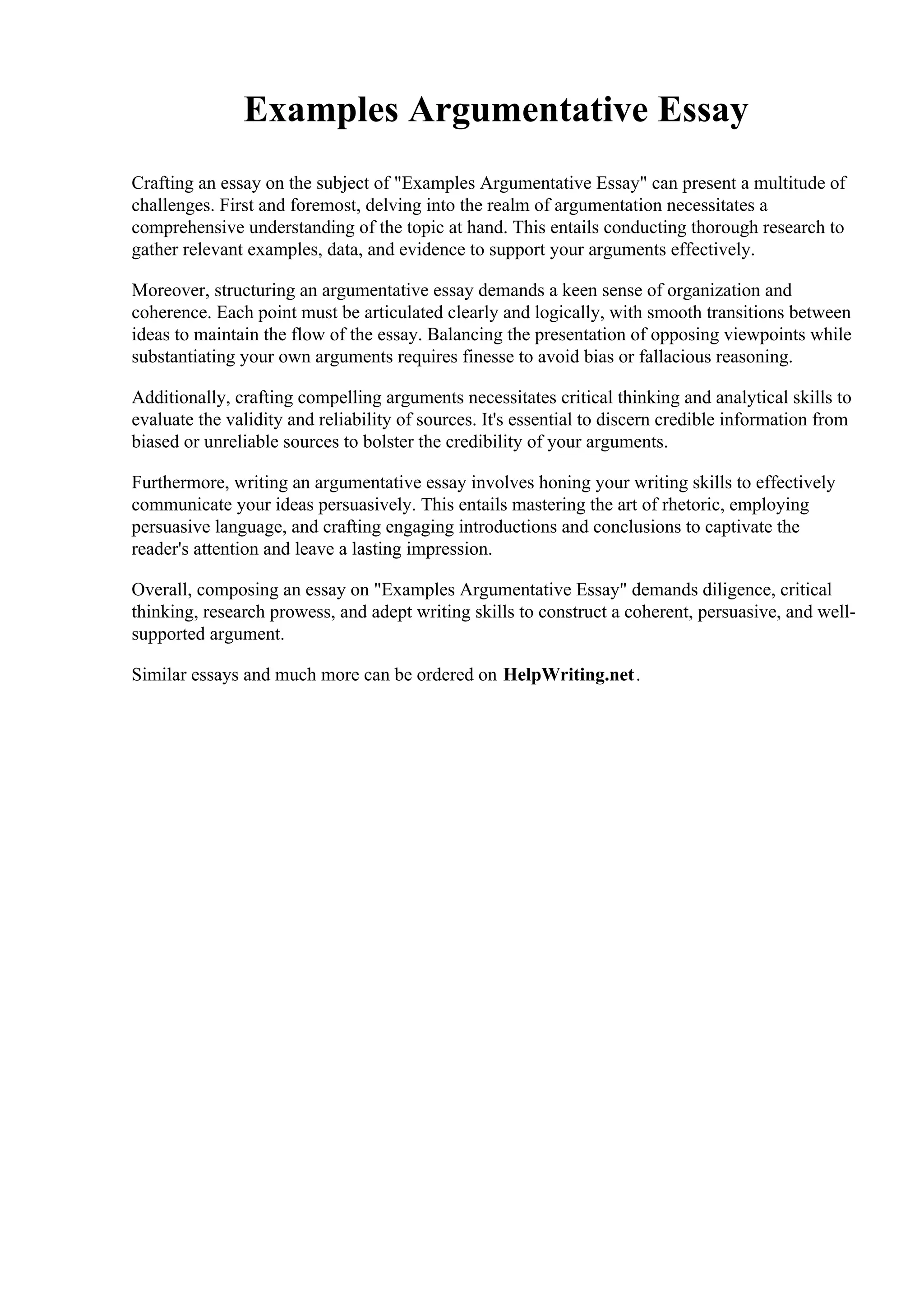 Examples Argumentative Essay | PDF