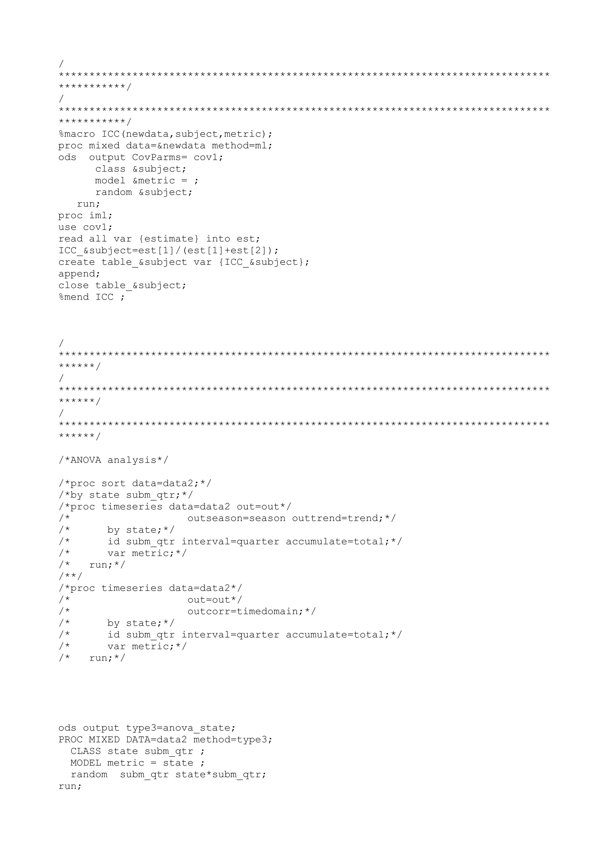 Example sas code for ICC calculation and timeseries analysis | PDF