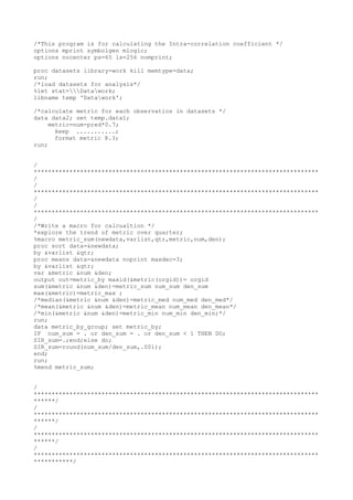 Example sas code for ICC calculation and timeseries analysis | PDF
