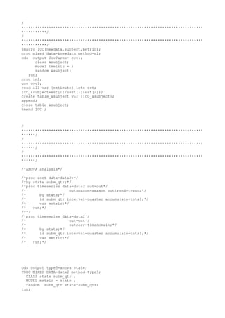 Example sas code for ICC calculation and timeseries analysis | PDF