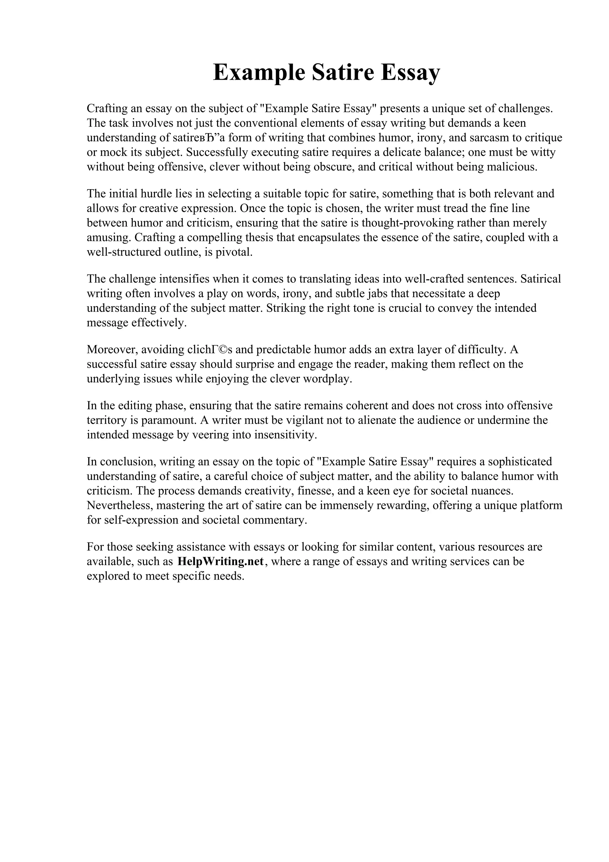 Example Satire Essay | PDF