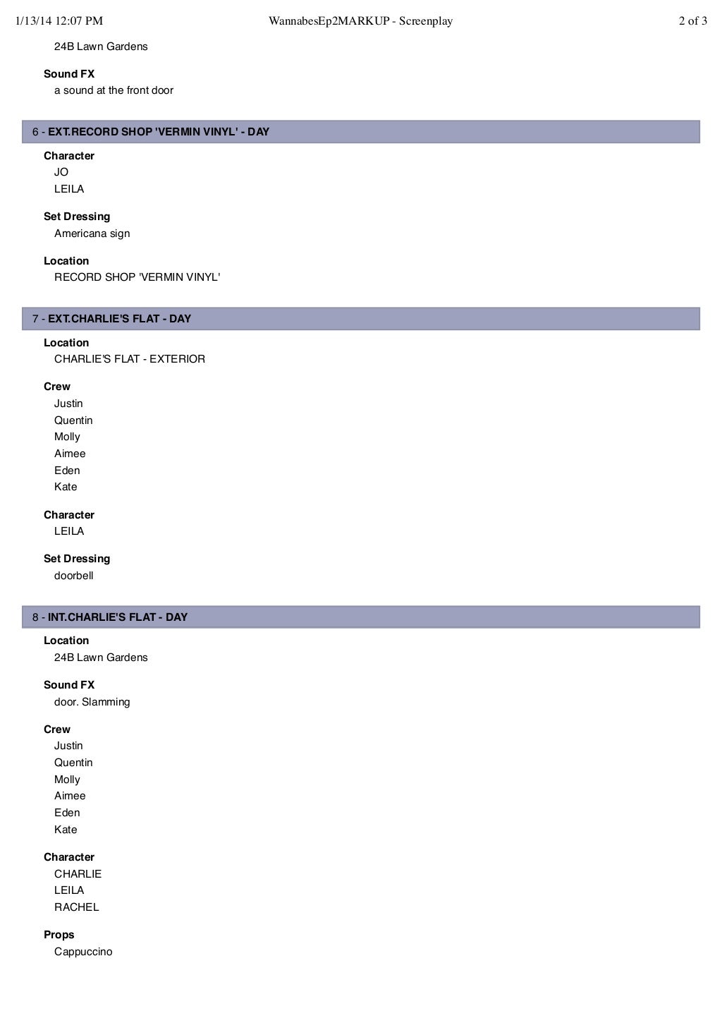 Scene Breakdown Example using Celtx Script Reports