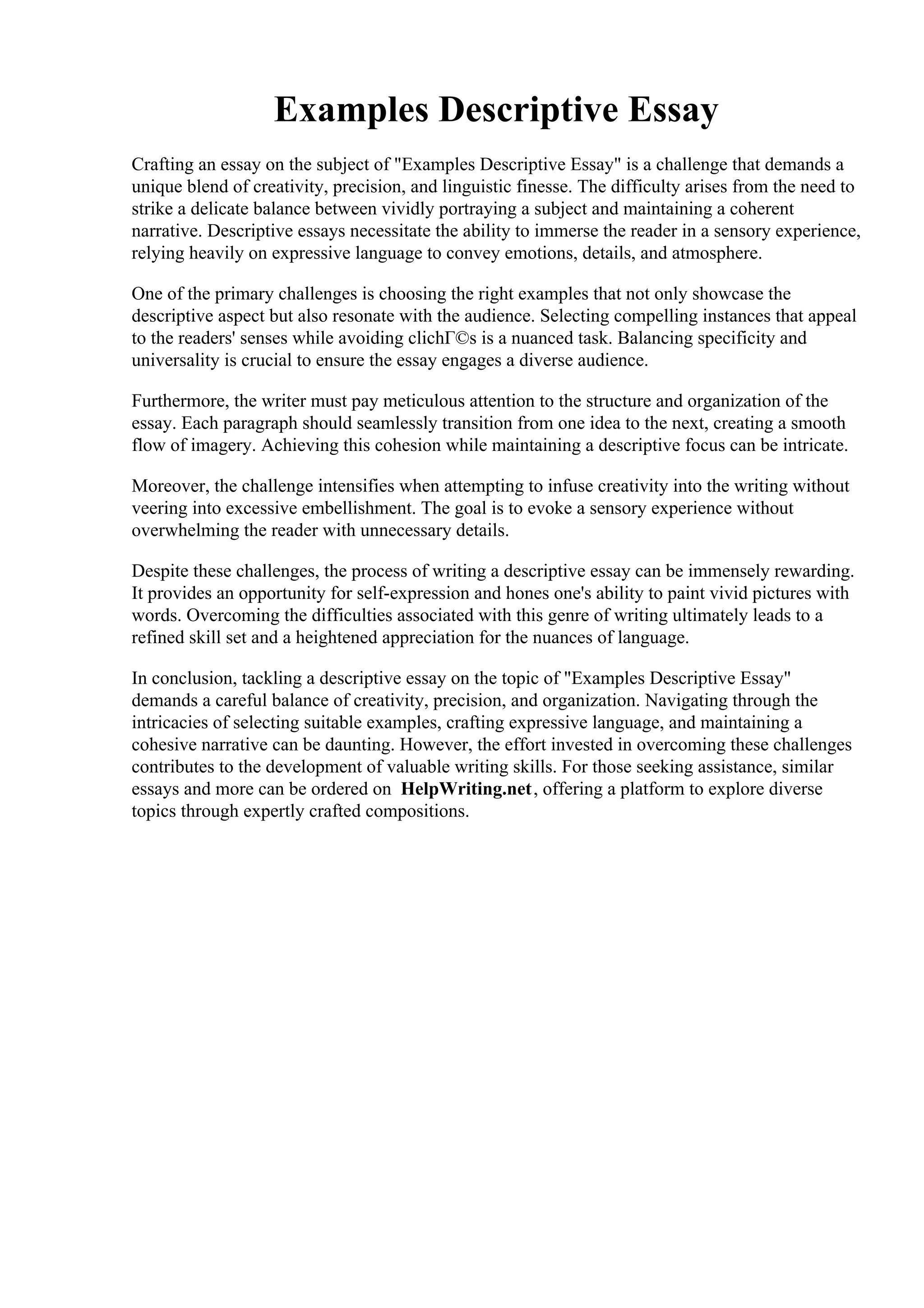 Examples Descriptive Essay | PDF