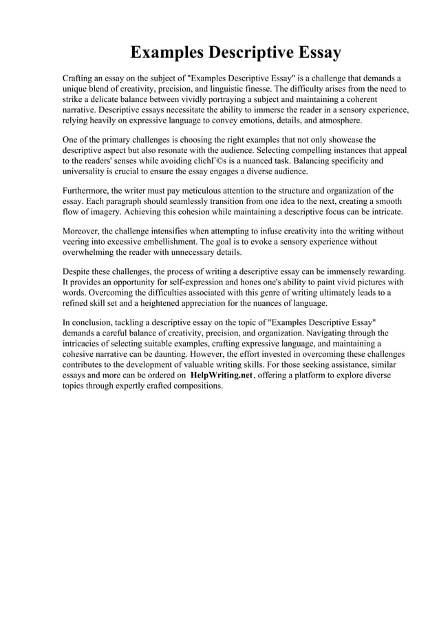 Examples Descriptive Essay | PDF