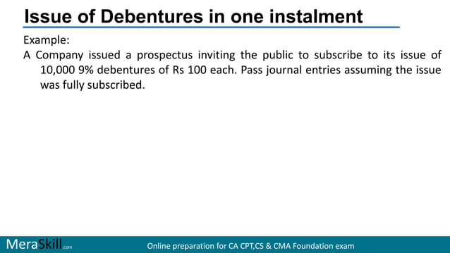 Examples issue of debentures | PPTX