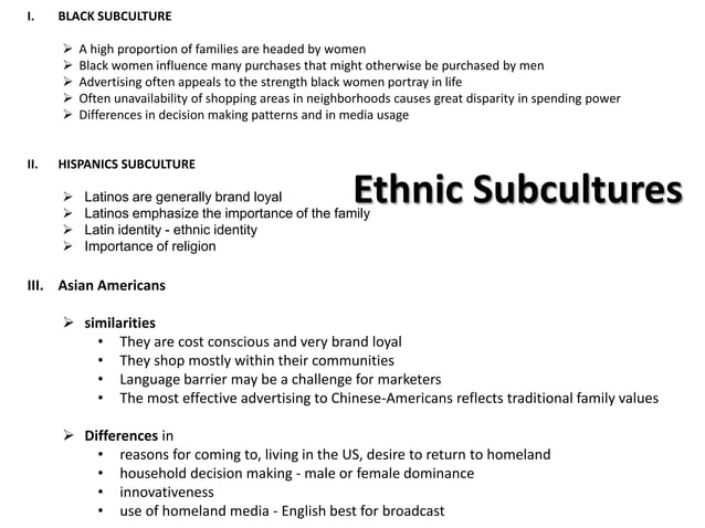 Examples of culture and subculture and their influence on cb | PPTX ...