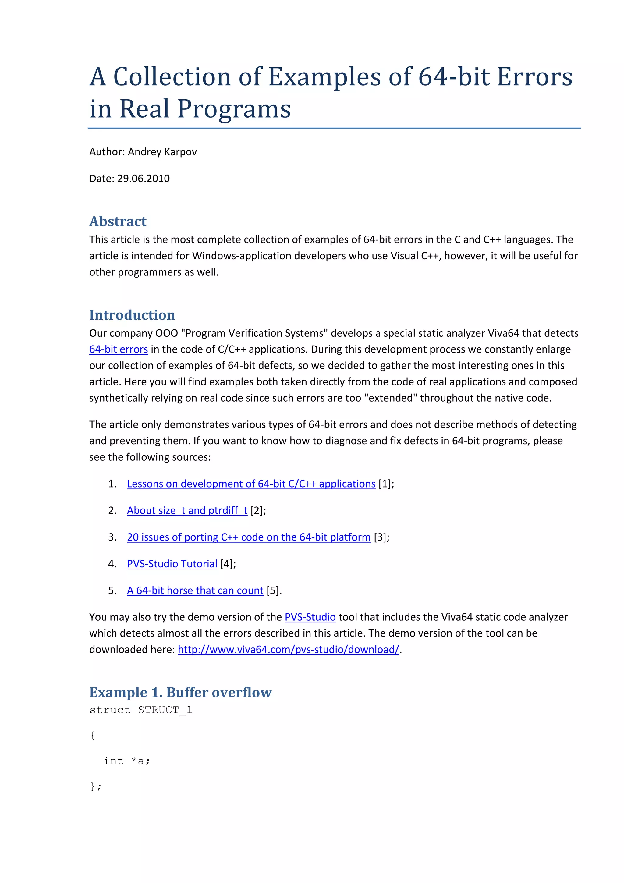 A Collection of Examples of 64-bit Errors in Real Programs | PDF