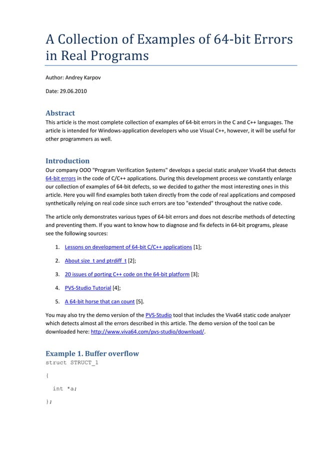 A Collection of Examples of 64-bit Errors in Real Programs | PDF