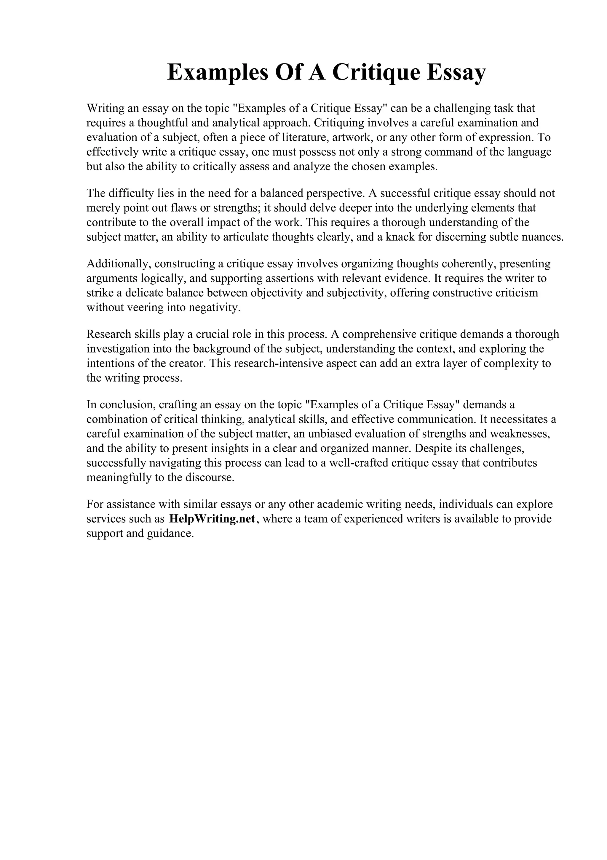 Examples Of A Critique Essay | PDF