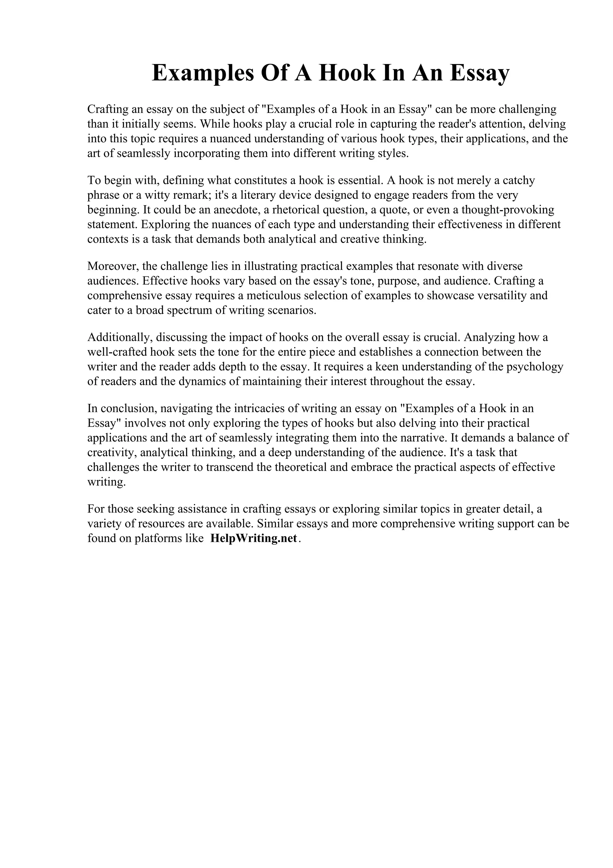 Examples Of A Hook In An Essay | PDF