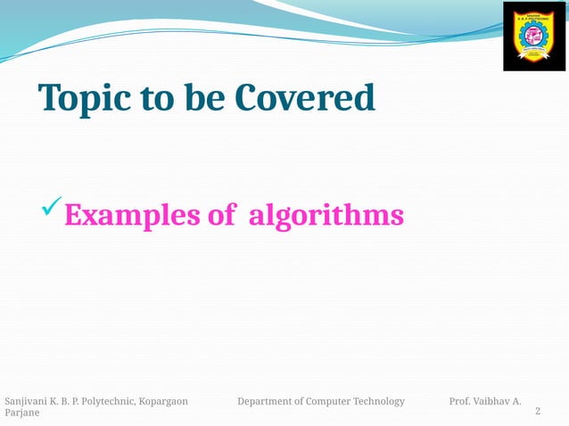 Examples of Algorithms : Introduction to C.pptx