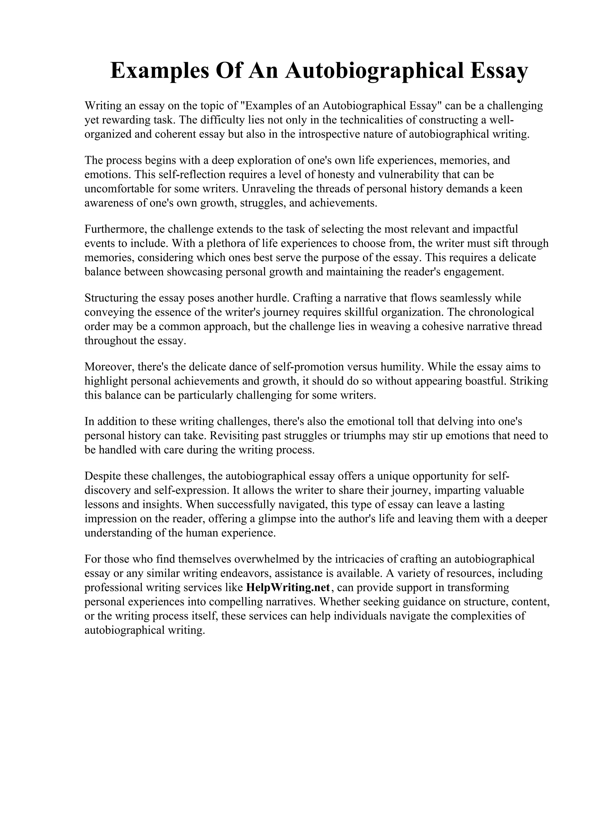 Examples Of An Autobiographical Essay | PDF