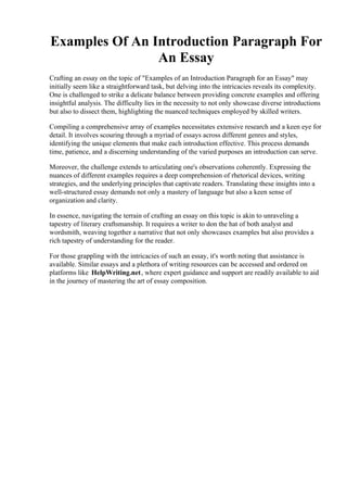 Examples Of An Introduction Paragraph For An Essay | PDF