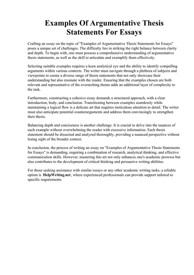 Examples Of Argumentative Thesis Statements For Essays | PDF