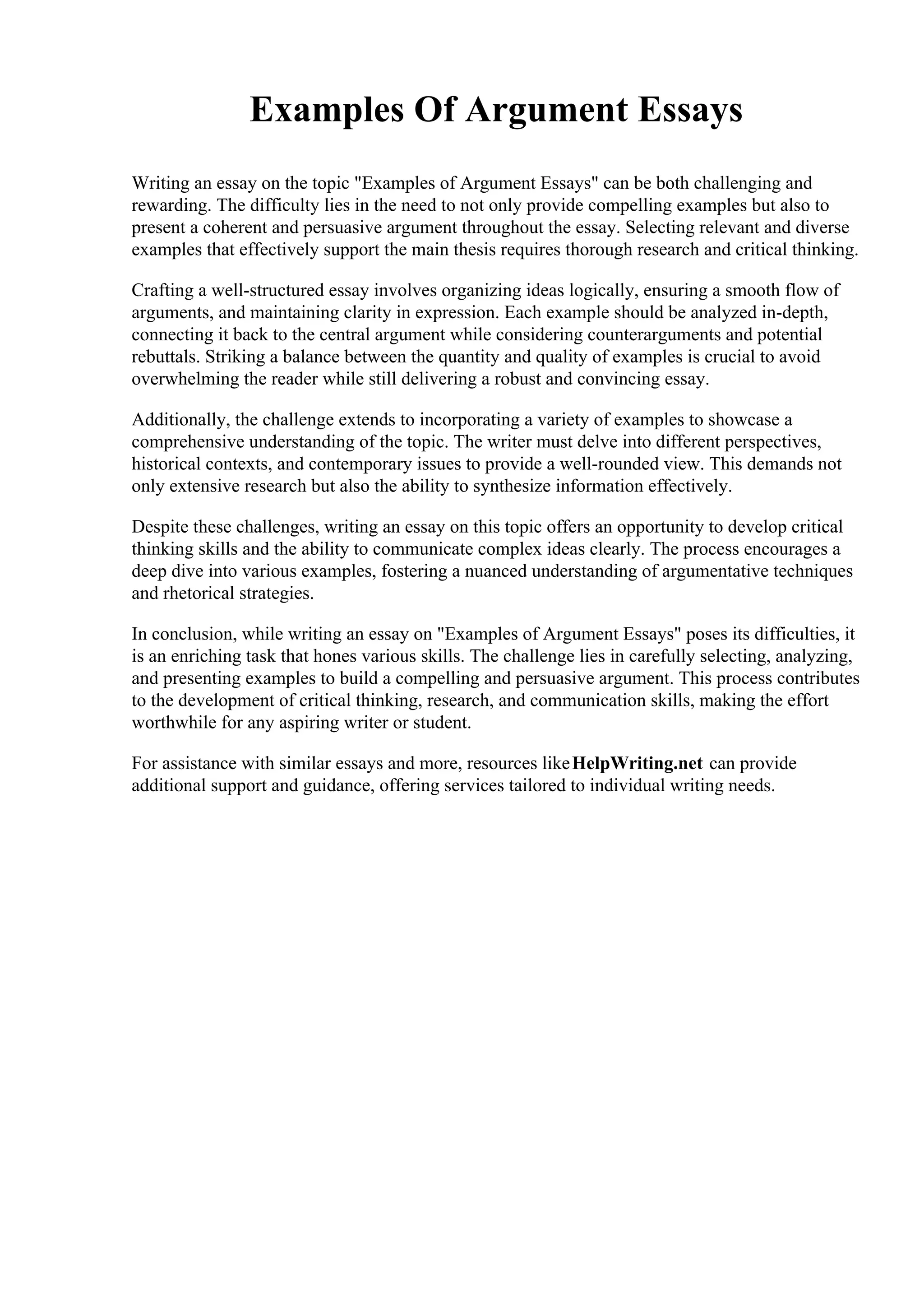 Examples Of Argument Essays. Everett Community College | PDF