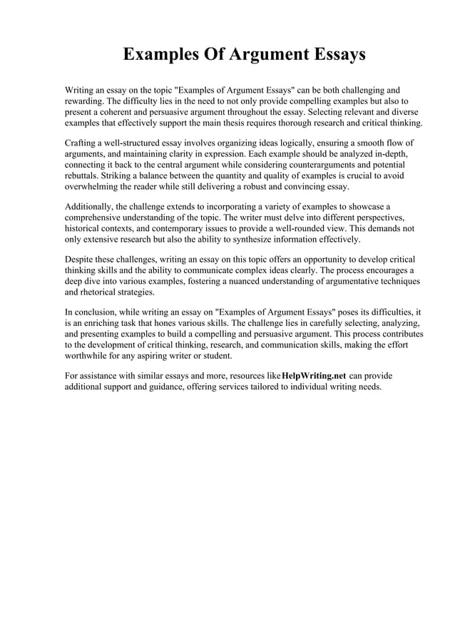 Examples Of Argument Essays. Everett Community College | PDF