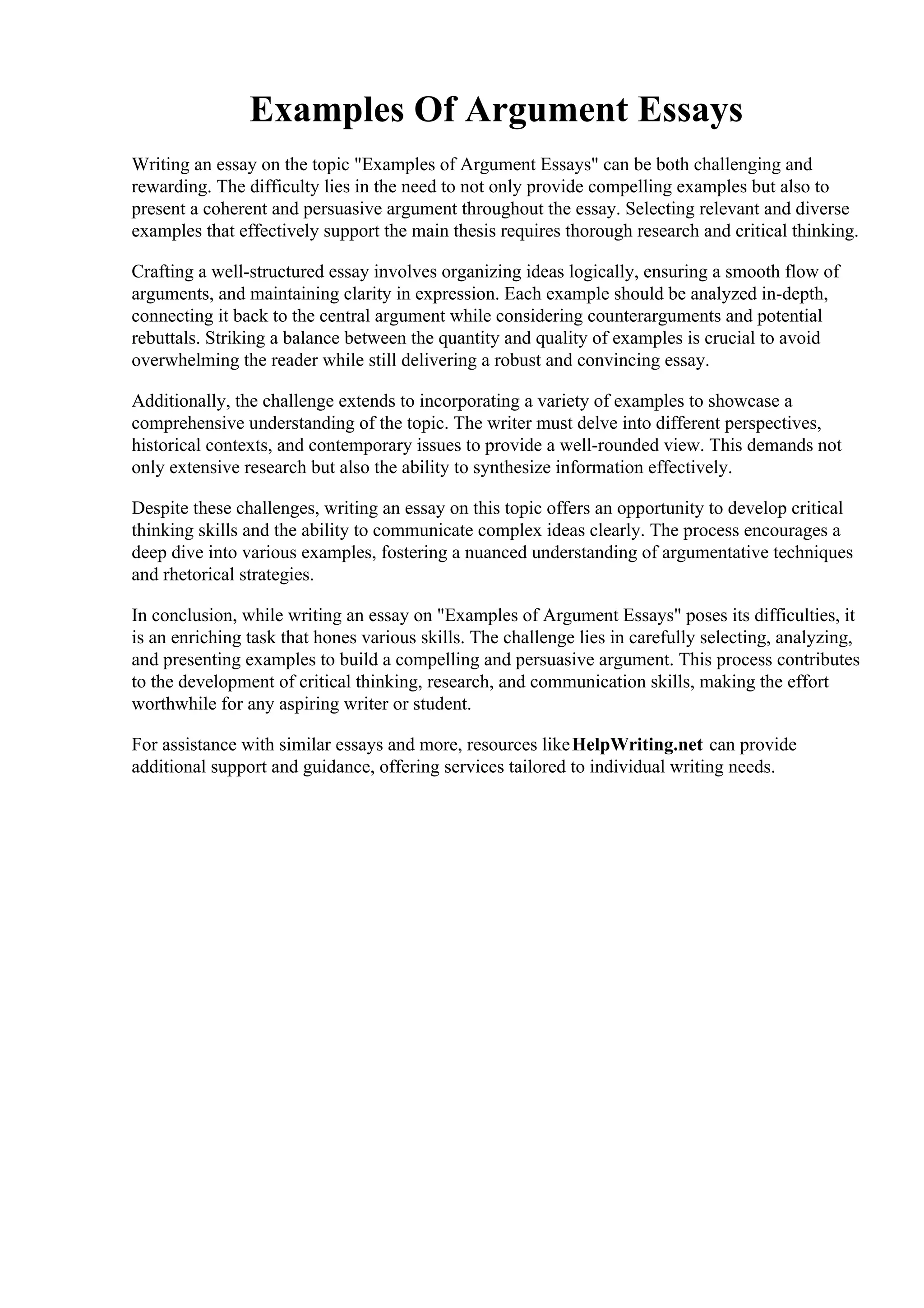 Examples Of Argument Essays | PDF