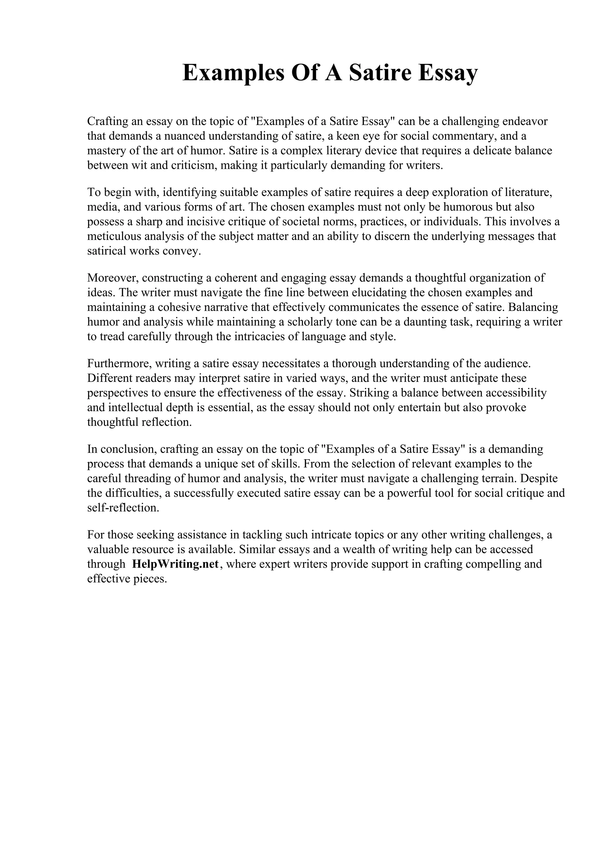 Examples Of A Satire Essay. Global Health College | PDF | Humor and ...