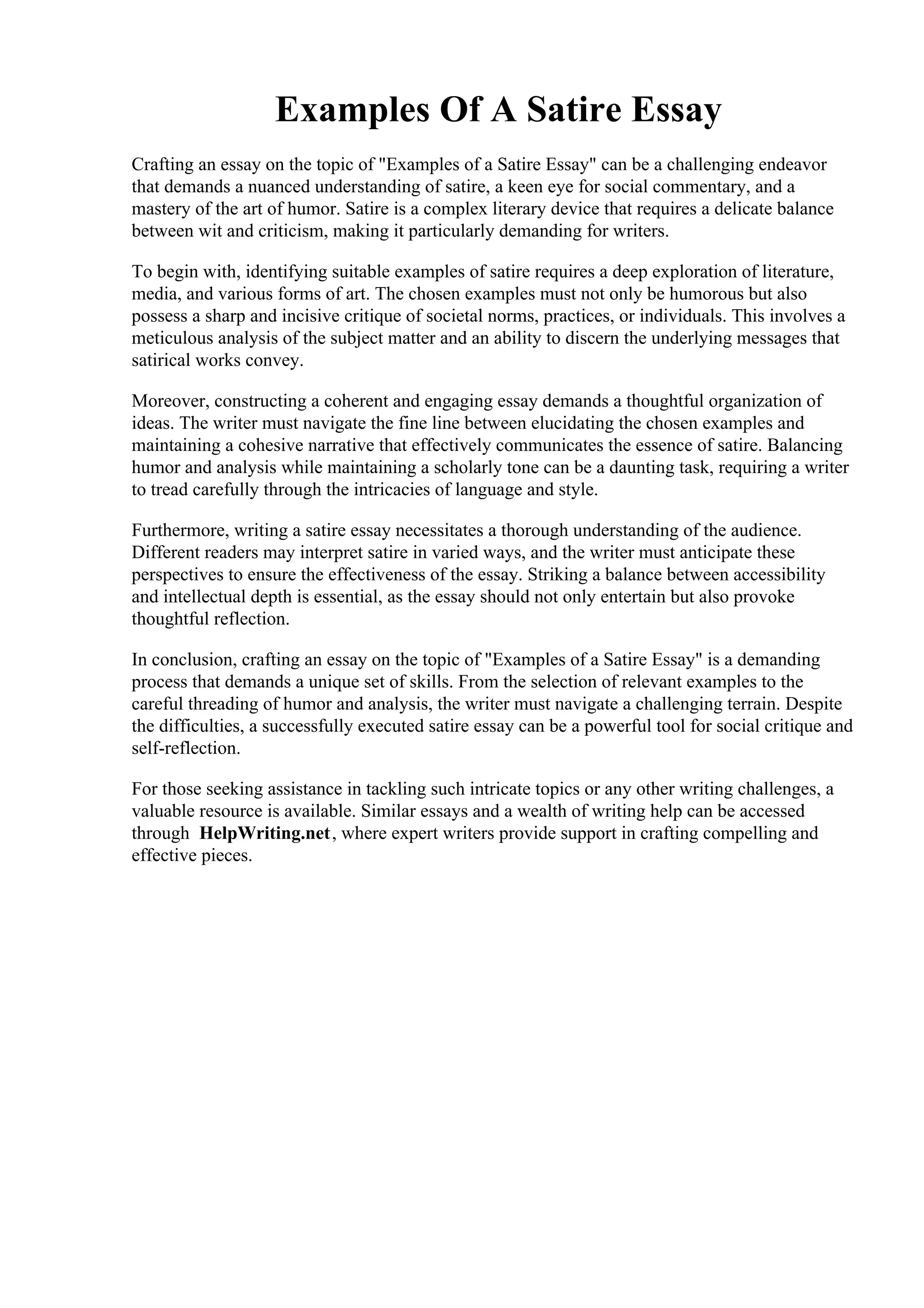 Examples Of A Satire Essay | PDF