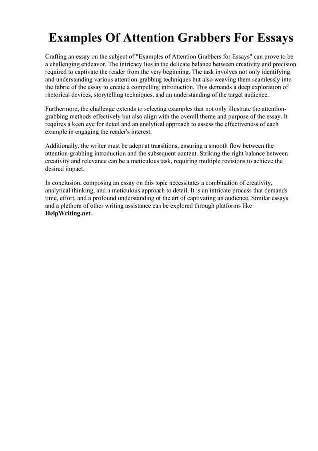 Examples Of Attention Grabbers For Essays | PDF