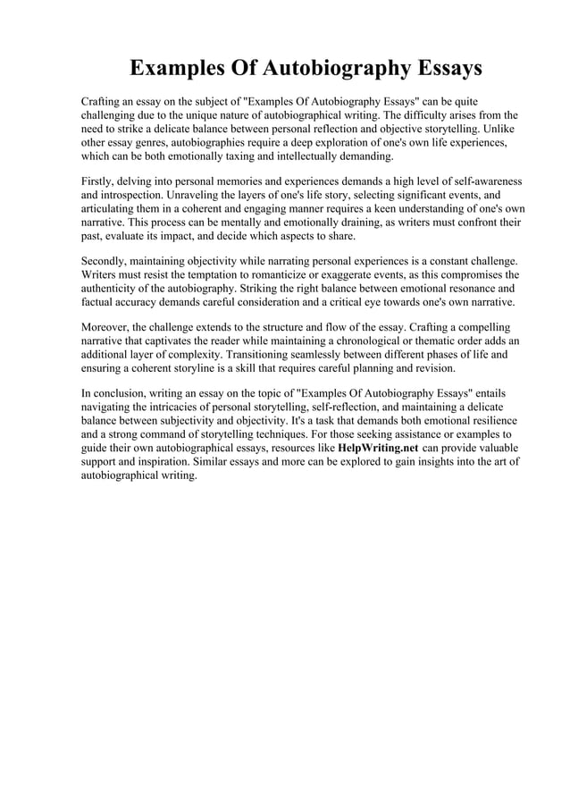 Examples Of Autobiography Essays. Example Of Autobiography About ...