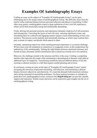 Examples Of Autobiography Essays. Example Of Autobiography About ...